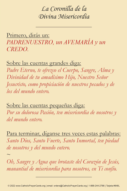 SPANISH - Divine Mercy Chaplet Prayer Card